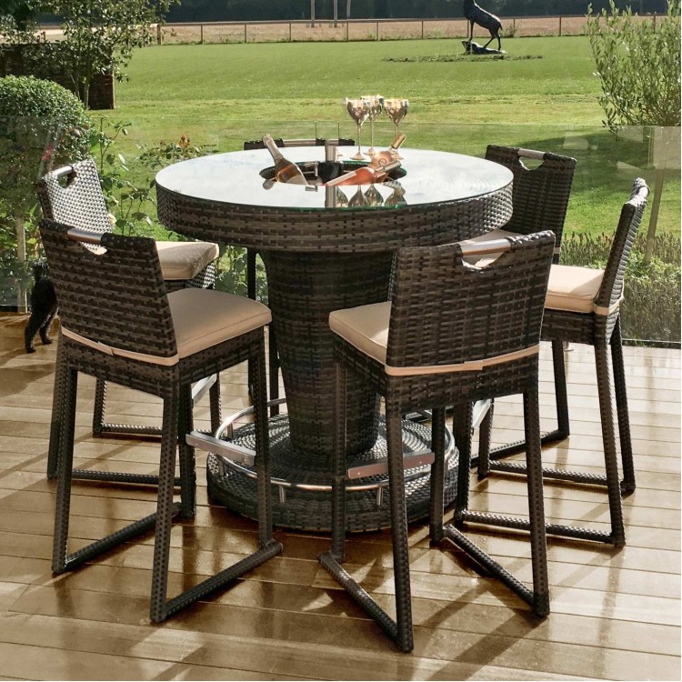 Maze Rattan Garden Furniture Brown 6 Seat Round Bar Set with Ice Bucket Oak Furniture House